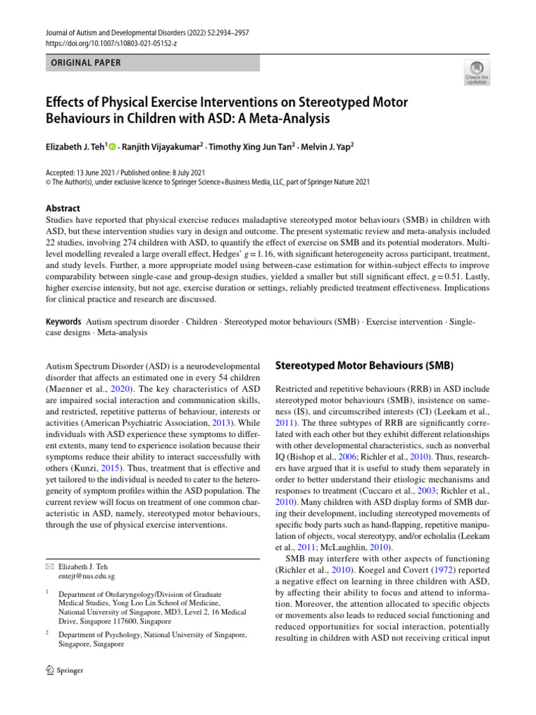 Efects of Physical Exercise Interventions On Stereotyped Motor ...