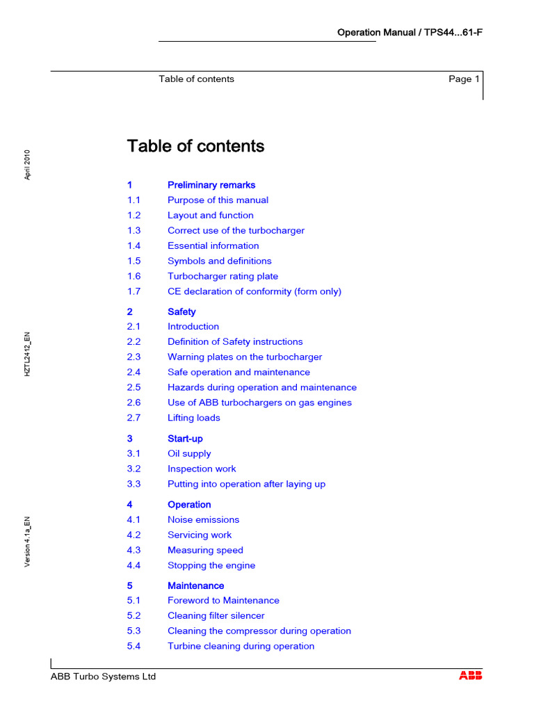 Operation Manual For TPS44-61F | PDF | Turbocharger | Rotating Machines