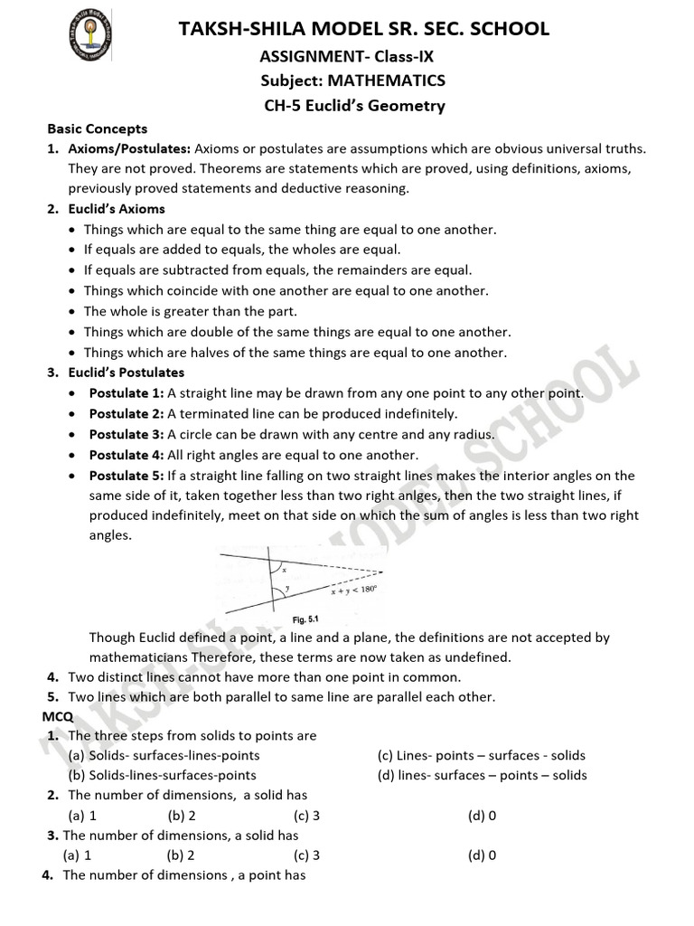 Class 9 Math ch-5 | PDF | Axiom | Line (Geometry)