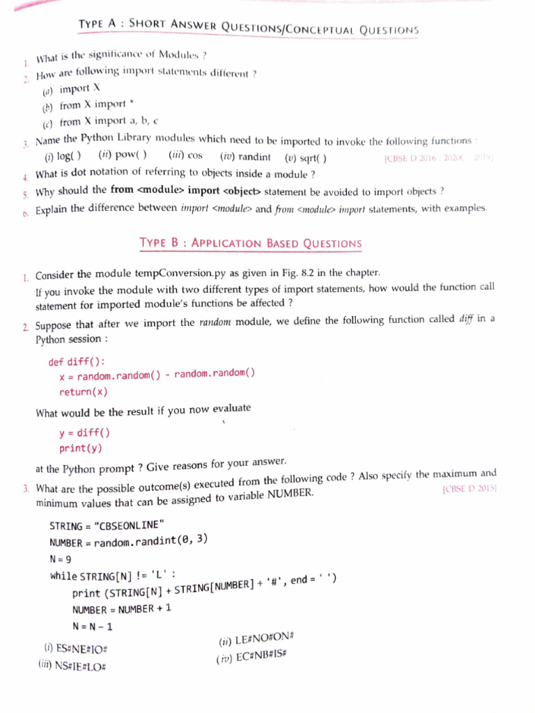 XII CS Summer Vacation Holiday Homework | PDF | Python (Programming Language) | Modular Programming