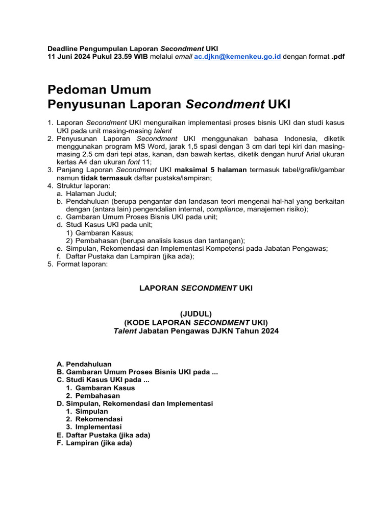 Pedoman Laporan Secondment UKI | PDF