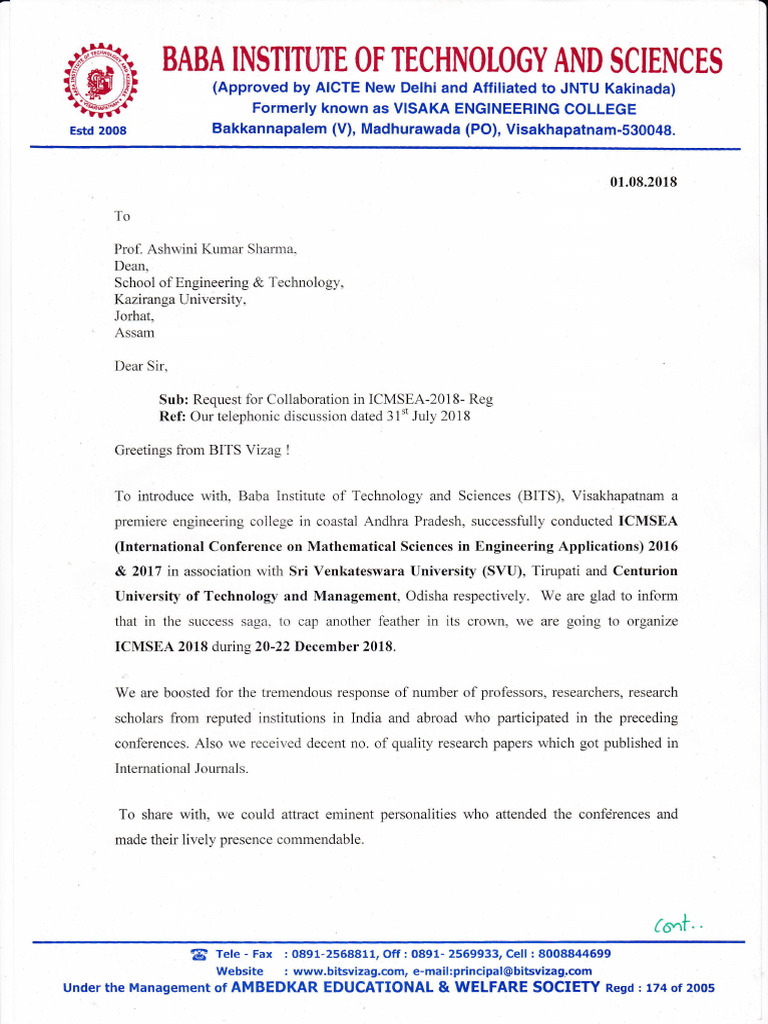Letter To Kaziranga University ICMSEA 2018 | PDF | Engineering | Science