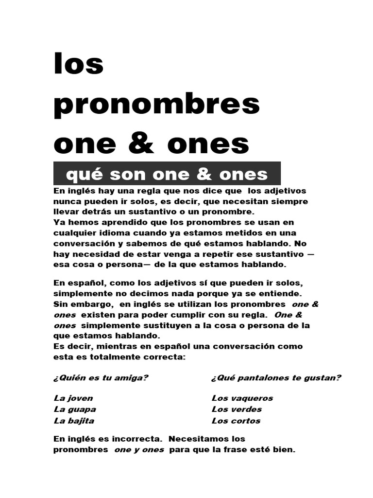 Los Pronombres One | PDF | Asunto (gramática) | Adjetivo