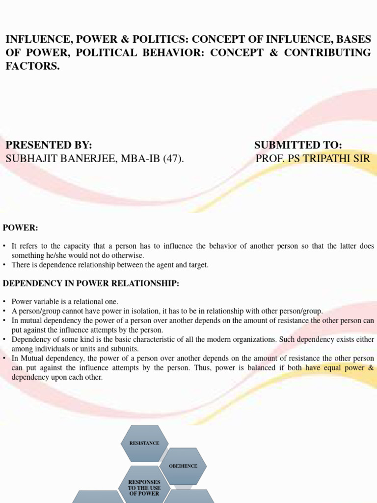 Influence, Power & Politics: Concept of Influence, Bases of Power ...