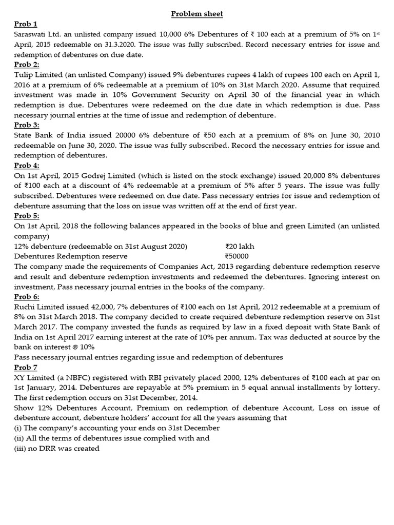 Journal Entries for Debenture Issues and Redemptions | PDF | Interest ...