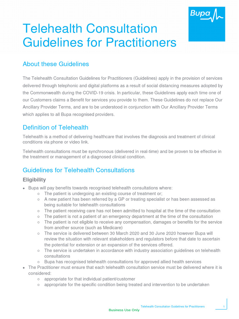 Bupa HI Telehealth Guidelines For Providers | PDF | Health Care | Medicine