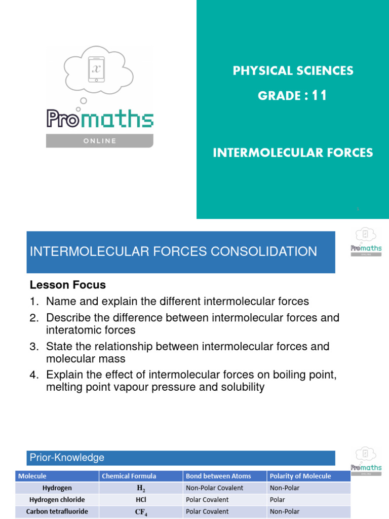 Intermolecular Forces Grade 11 Lesson Plan 18 May 2021 | PDF ...