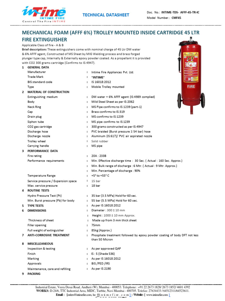 AFFF 6% Trolley Fire Extinguisher 45L | PDF | Pipe (Fluid Conveyance ...