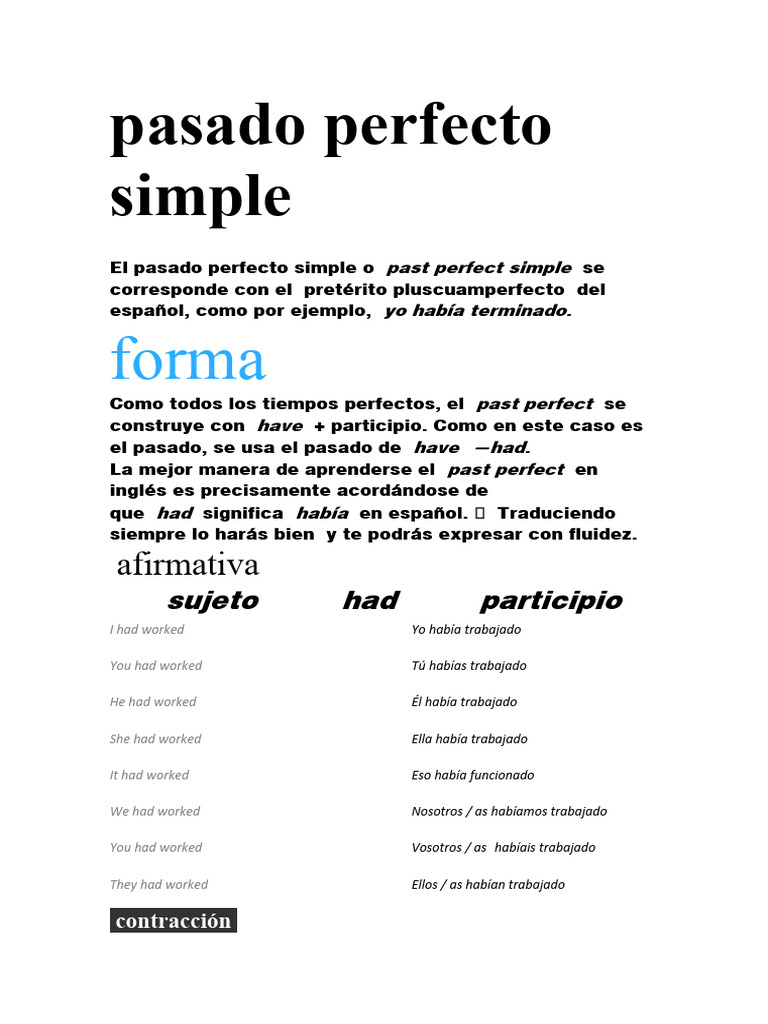 Pasado Perfecto Simple | Descargar gratis PDF | Gramática inglesa | Verbo