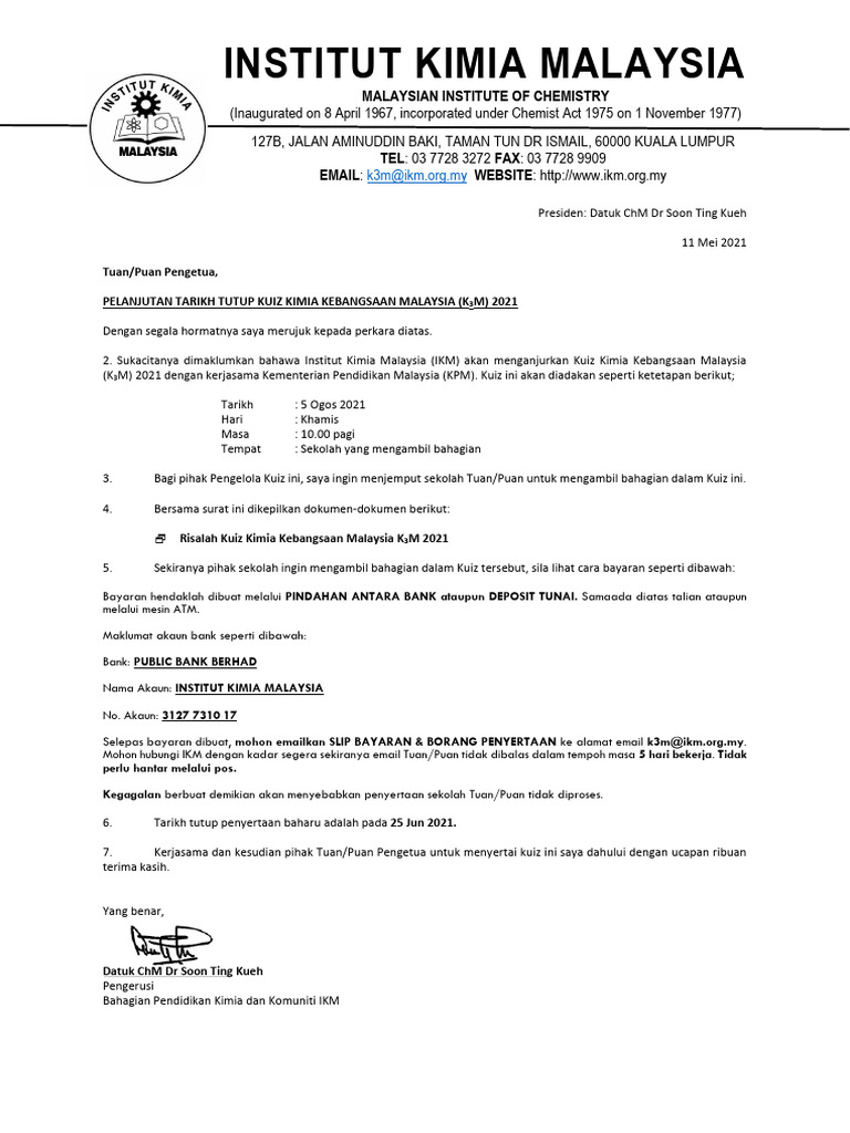 Kuiz Kimia Kebangsaan Malaysia K3M 2021 5 August 2021 | PDF