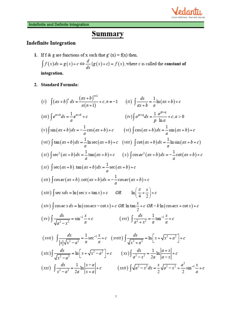 01-Indefinite and Definite Integration | PDF | Trigonometric Functions ...