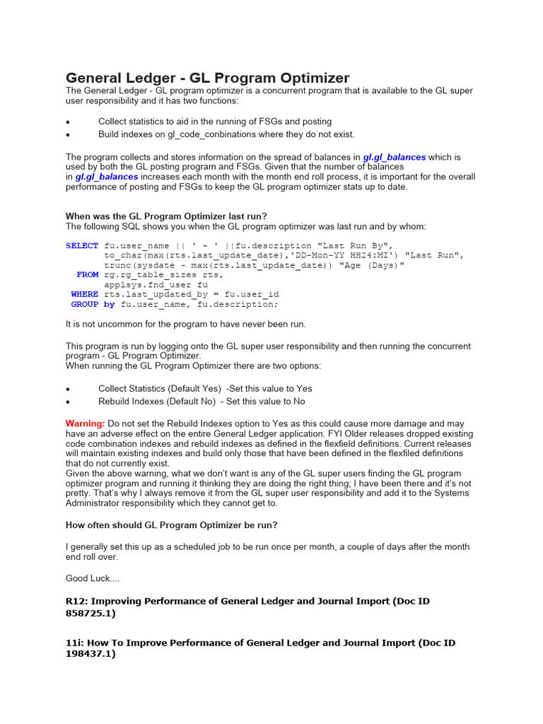 General Ledger GL Optimizer | Download Free PDF | Information Technology | Computing