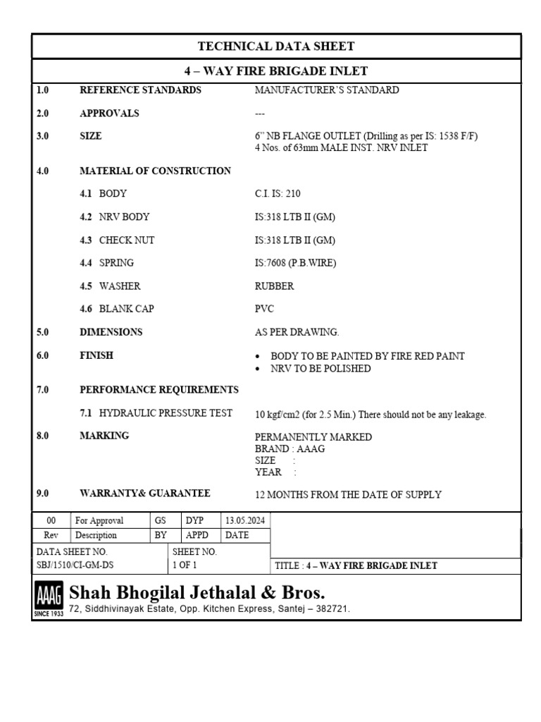 4 Way Fire Brigade - C.I. - GM NRV | PDF | Building Materials | Building Engineering