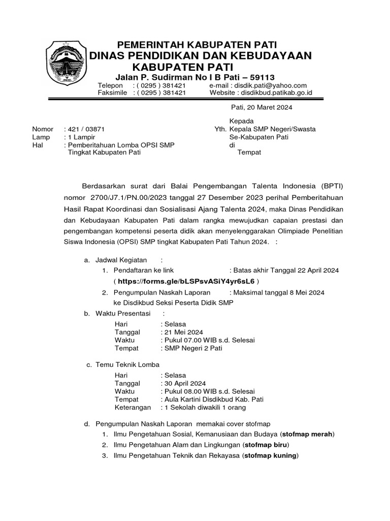 Panduan Lomba OPSI SMP 2024 Kabupaten Pati | PDF