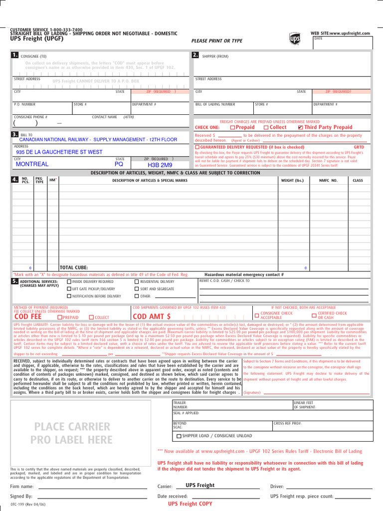 UPS-Freight BOL | PDF | Cargo | Bill Of Lading