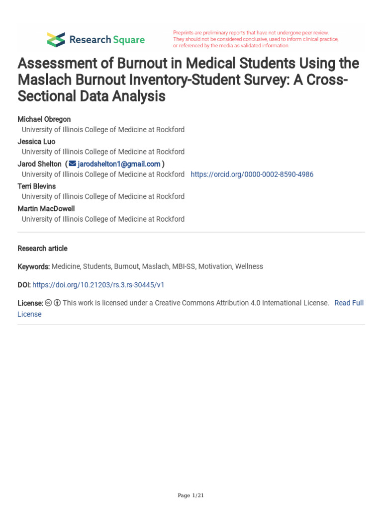 Assessment of Burnout in Medical Students Using TH | PDF | Occupational ...