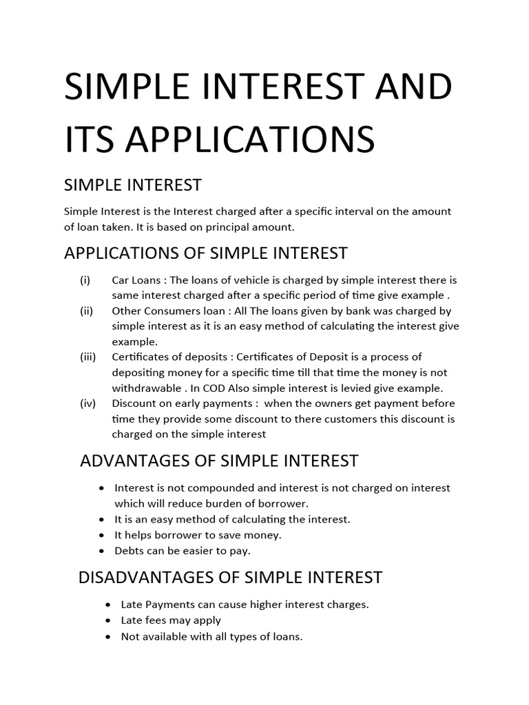 Simple Interest and Its Applications | PDF