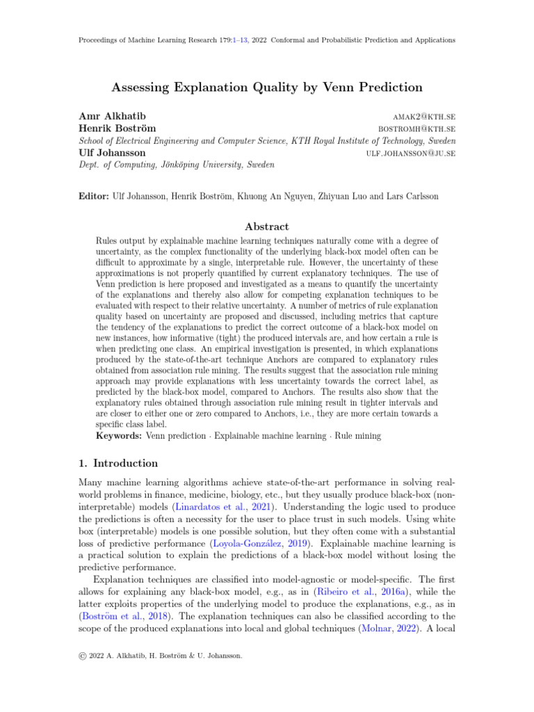 Alkhatib et al_2022_Assessing Explanation Quality by Venn Prediction | PDF | Dependent And ...