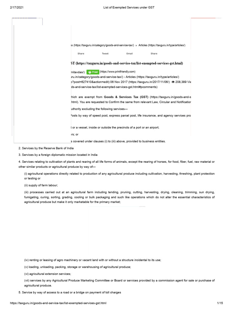 GST Exempted Services in India | PDF | Value Added Tax