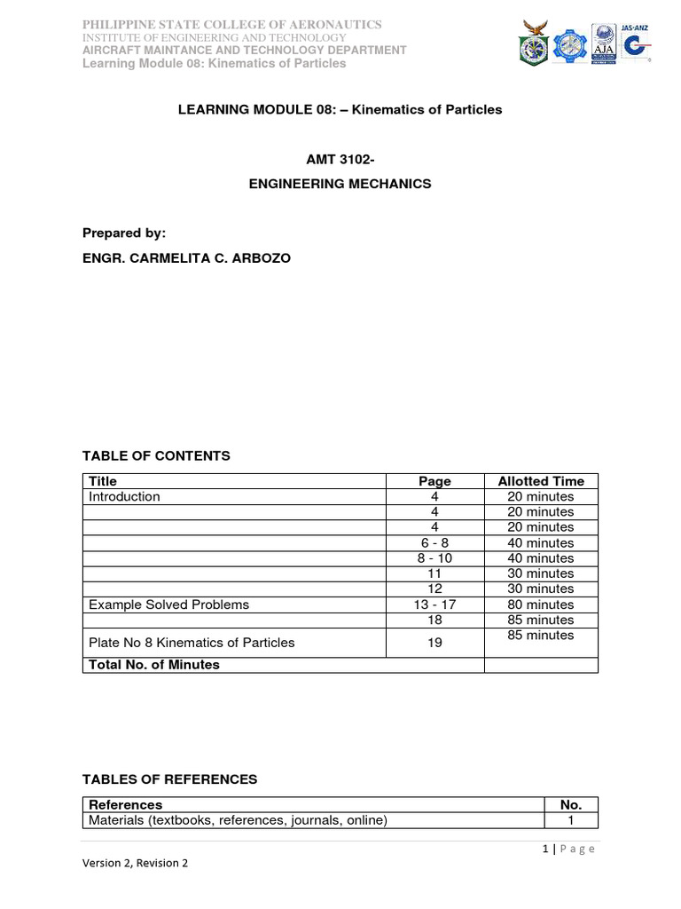 AMT 3102 Module 09 Kinematic Relilinear Motion CCArbozo Ok (1 ... AMT 3102 Module 09 Kinematic Relilinear Motion CCArbozo Ok (1 ...