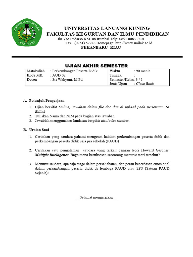 Contoh Format Soal UAS | PDF