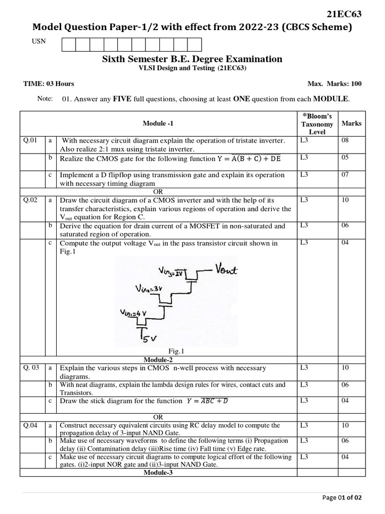VLSI Design and Testing Model Paper 21EC63 | PDF | Electronic Circuits ...