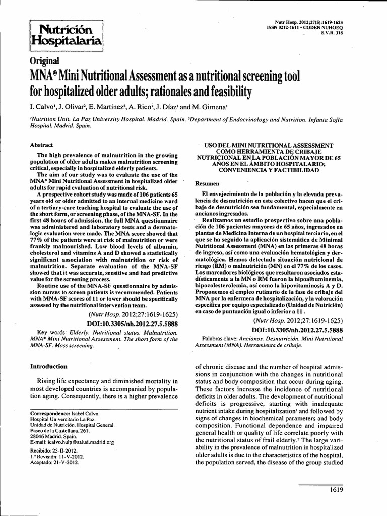 Mini Nutritional Assessment As A Nutritional Screening Tool | PDF ...