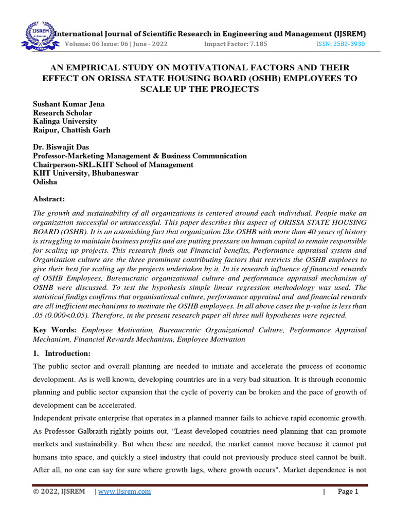 An Empirical Study On Motivational Factors and Their Effect On Orissa ...