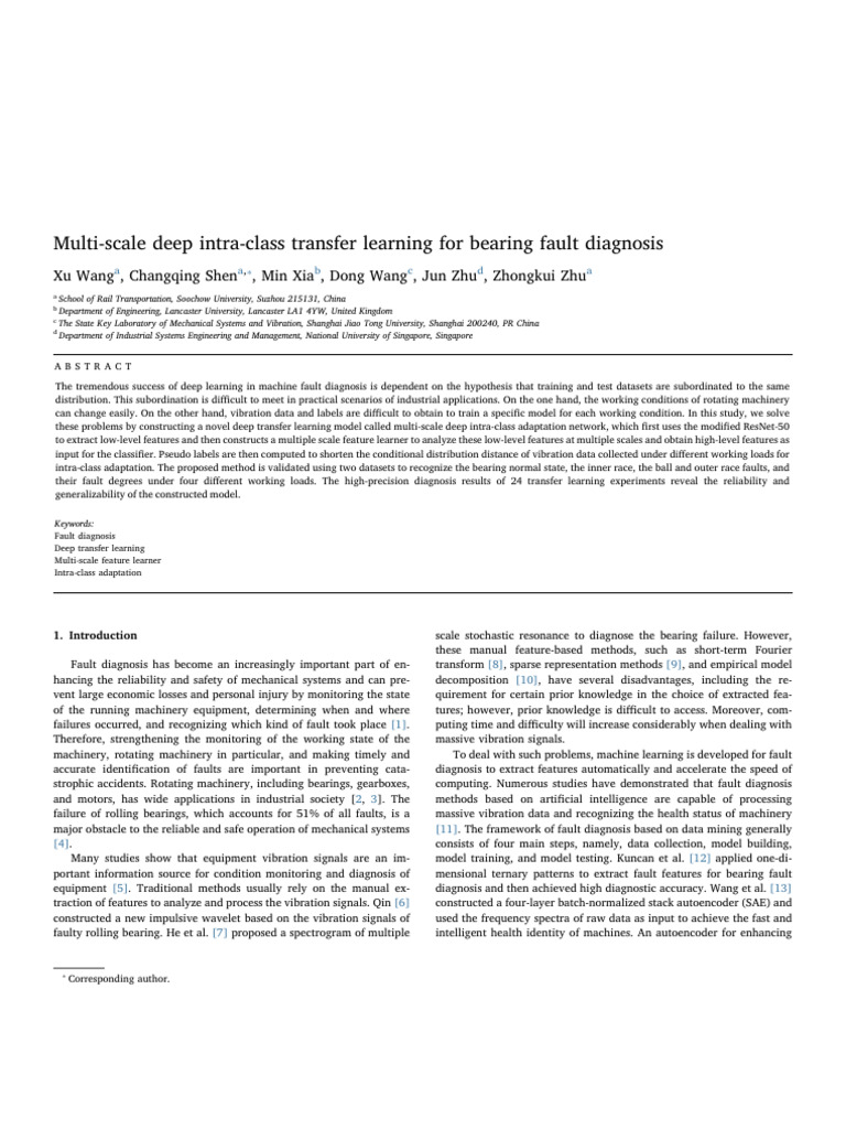 Wang et al_2020_Multi-scale deep intra-class transfer learning for bearing fault diagnosis | PDF ...