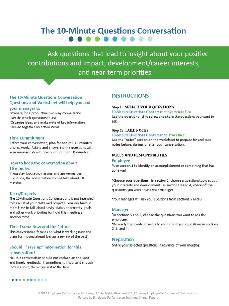 10 Minute Conversation Guide | PDF | Communication | Psychology