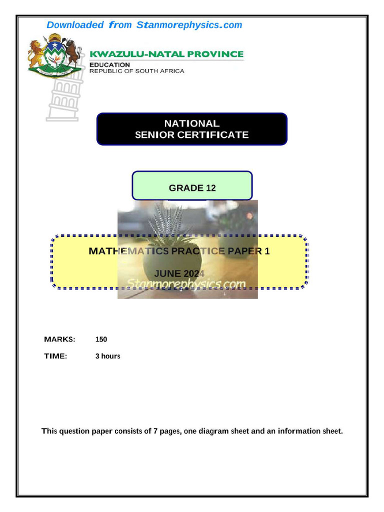 KZN Maths Grade 12 June 2024 PRACTICE P1 and Memo | PDF