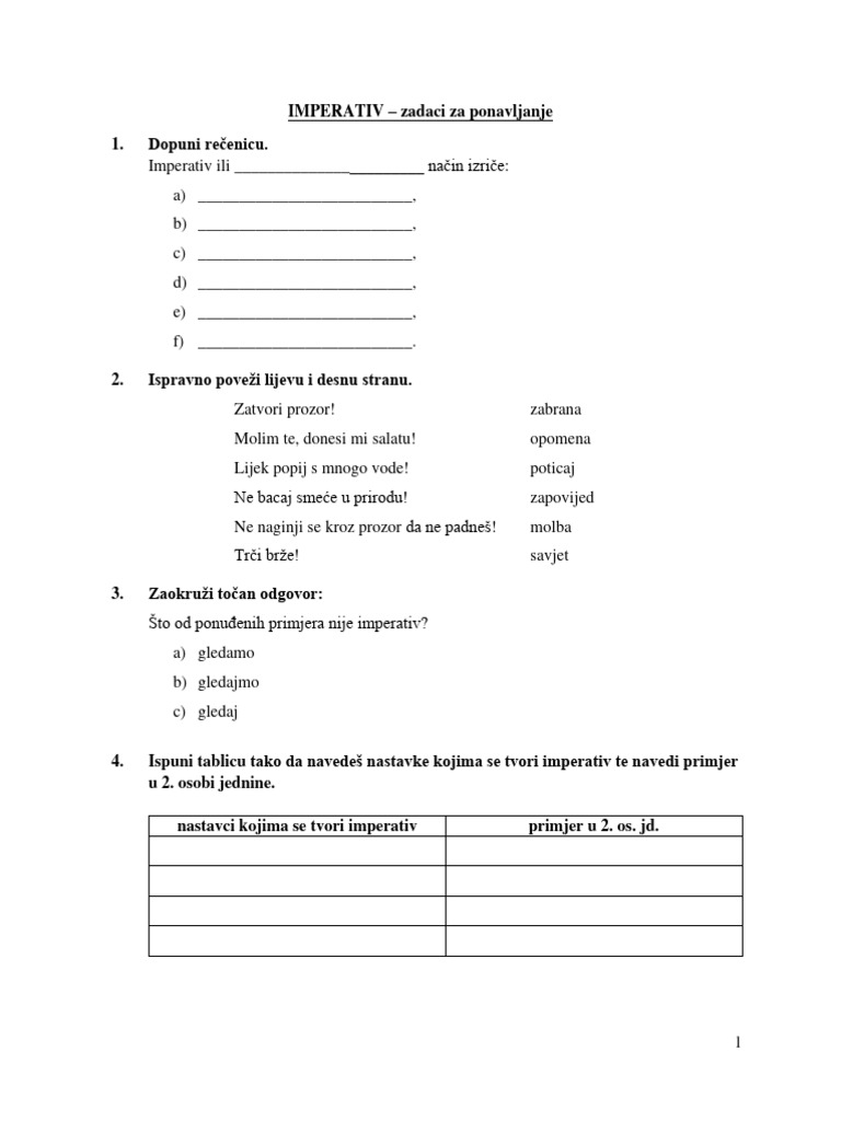 IMPERATIV - Vježba | PDF