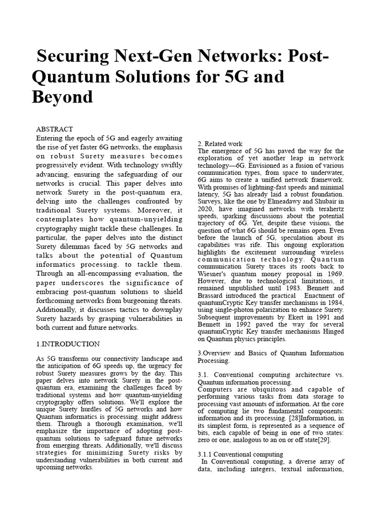 Securing Next-Gen Networks: Post-Quantum Solutions For 5G and Beyond | PDF | Quantum Computing ...