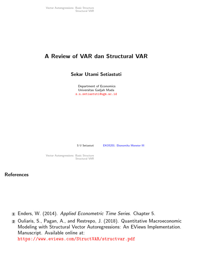 A Review of VAR Dan Structural VAR: Sekar Utami Setiastuti | PDF ... A Review of VAR Dan Structural VAR: Sekar Utami Setiastuti | PDF ...