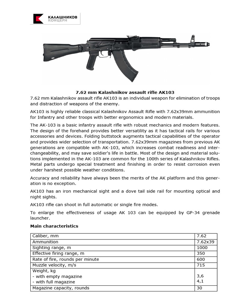 AK103-ENG | Download Free PDF | Rifle | Magazine (Firearms)