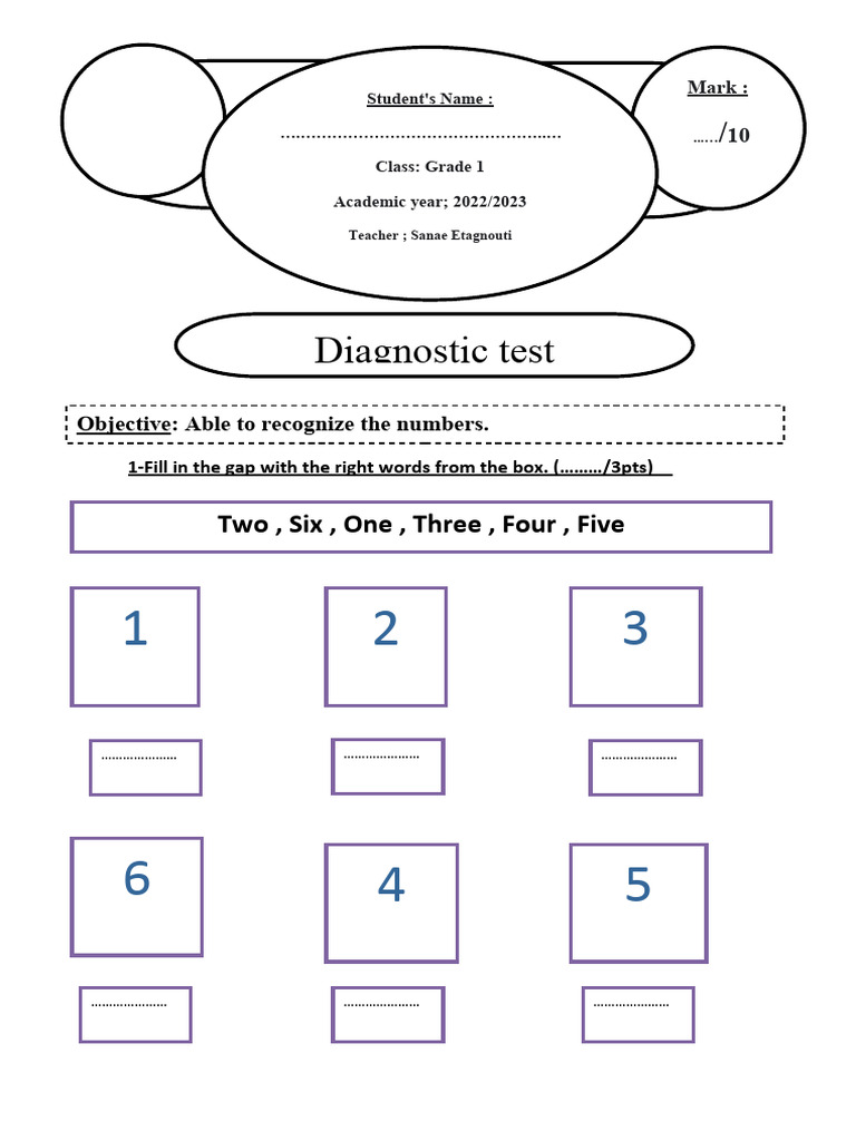 Grade 1 Diagnostic Test Template | PDF