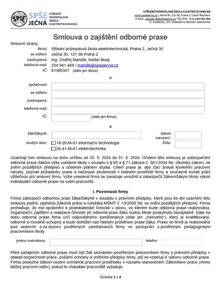 Praxe Smlouva 2024 | PDF