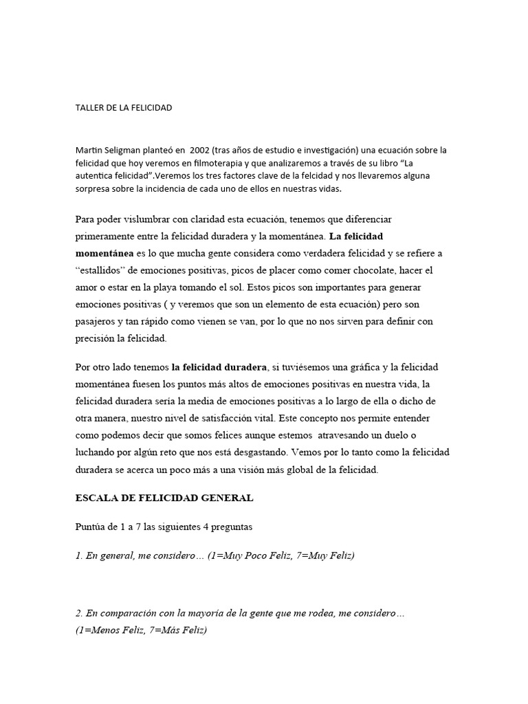 Taller De Felicidad Pdf Felicidad Bienestar