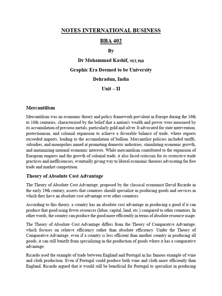 Notes International Business Unit-2 | PDF | Balance Of Payments ...