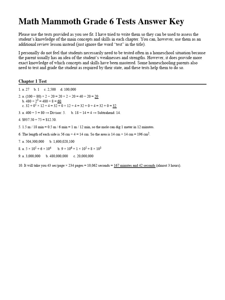Tests Answer Key Gr6 | PDF | Area | Pound (Mass)