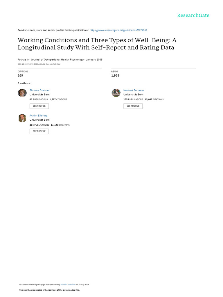 Working Conditions and Three Types of Well-Being A Longitudinal Study With Self-Report and ...
