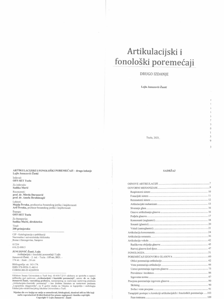 Artikulacijski i Fronoloski Poremecaji-Lejla Junuzovic Zunic | PDF