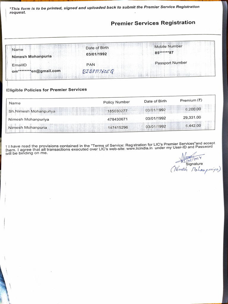 Premier Services Registration Form | PDF