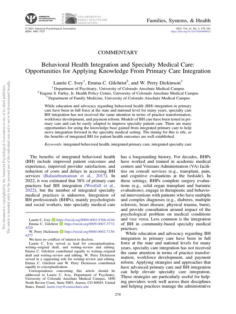 Behavioral Health Integration | PDF | Primary Care | Health Care