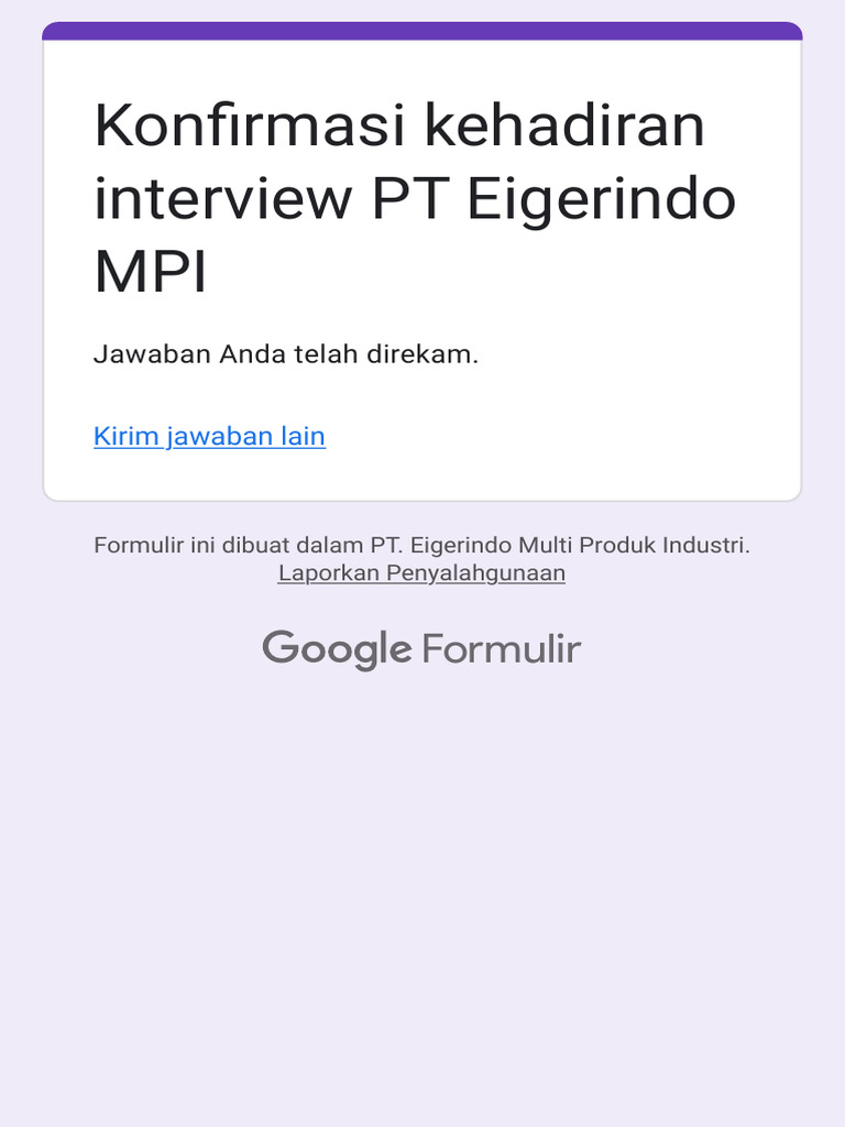 Konfirmasi Kehadiran Interview PT Eigerindo MPI | PDF