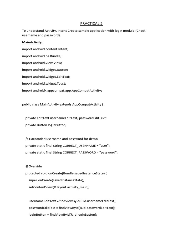 Android PRACTICAL.5 | PDF | Android (Operating System) | Password Android PRACTICAL.5 | PDF | Android (Operating System) | Password