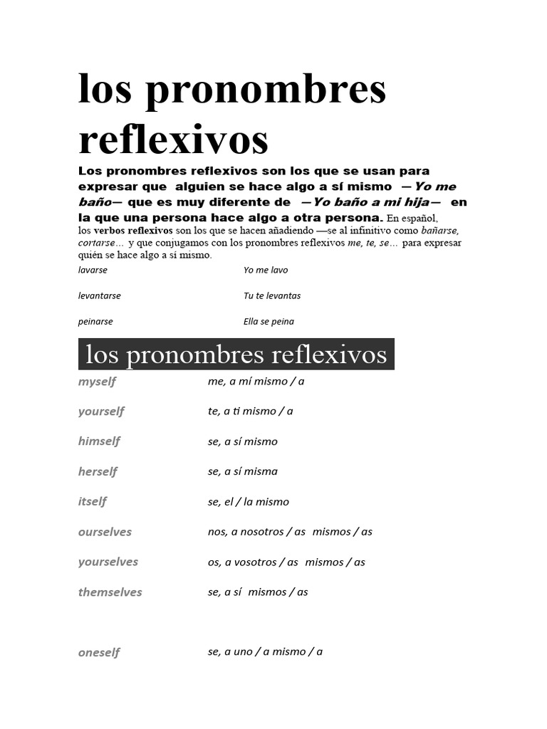 Los Pronombres Reflexivos | PDF | Adverbio | Morfología Lingüística