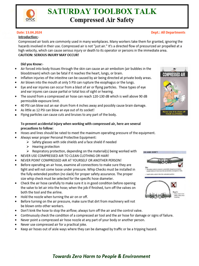 Compressed Air Safety | PDF | Occupational Safety And Health | Personal Protective Equipment