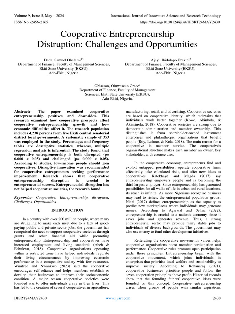 Cooperative Entrepreneurship Distruption: Challenges and Opportunities ...