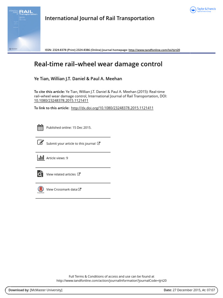 2015_Tian et al_Real-time rail–wheel wear damage control2 | PDF | Wear | Rail Transport